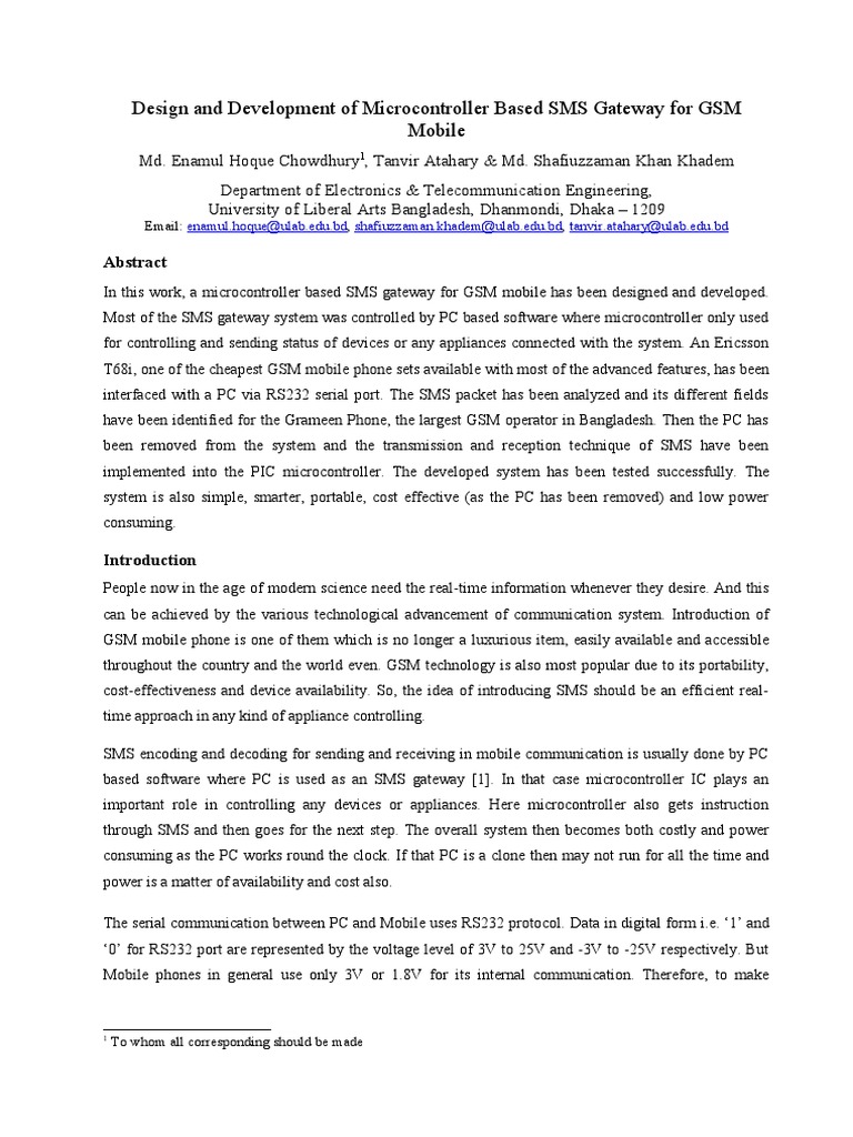 Design and Development of Microcontroller Based SMS Gateway For GSM ...