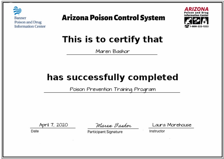 Poison Prevention Training Certificate | PDF