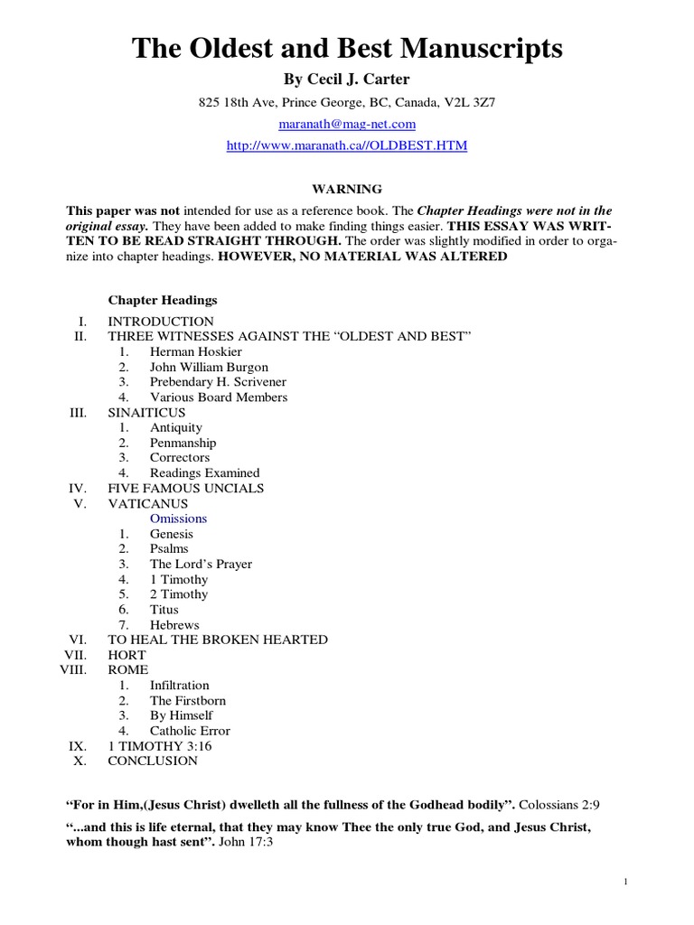 Oldest and Best MSS PDF | PDF | Bible | King James Version