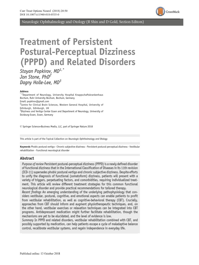 Treatment of Persistent Postural-Perceptual Dizziness (PPPD) and ...