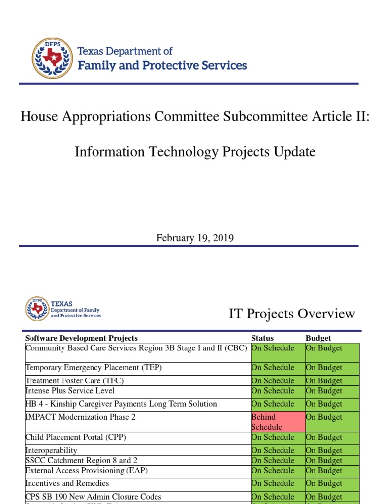 House Appropriations Committee Subcommittee Article II: Information ...
