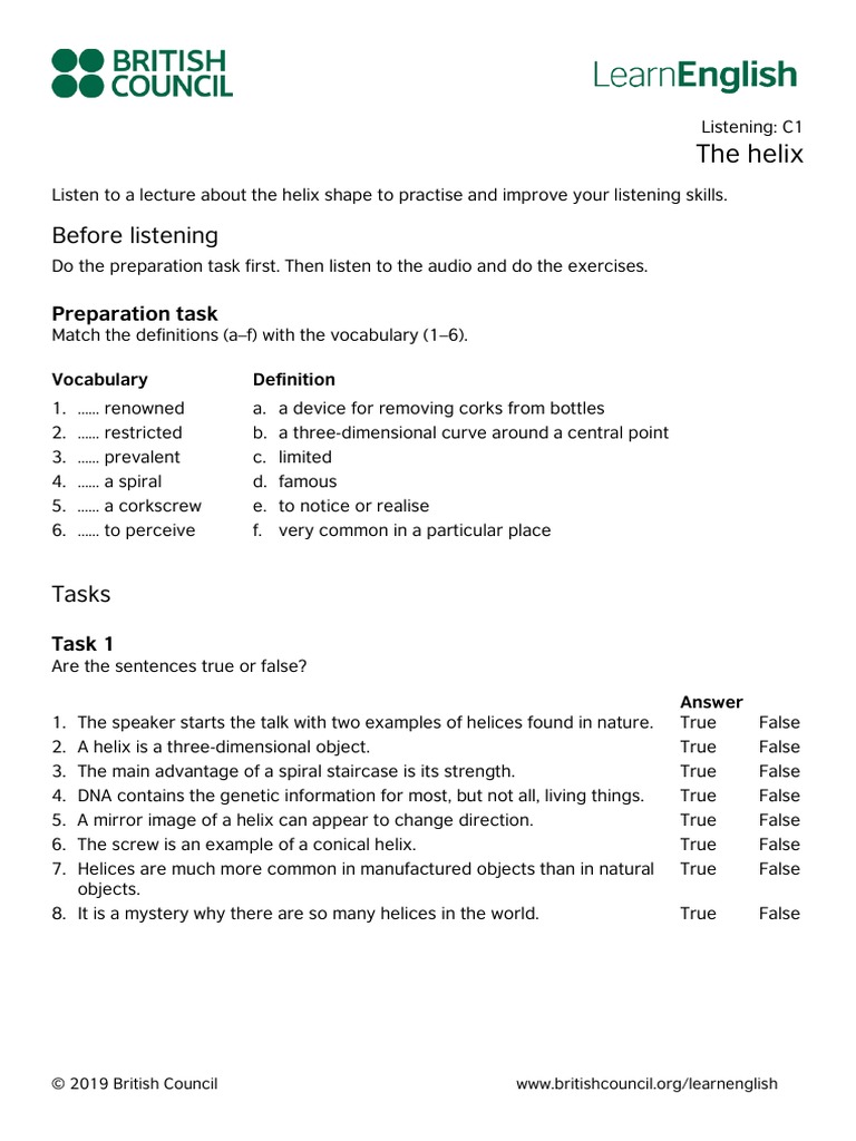 LearnEnglish Listening C1 The Helix PDF | PDF | Helix | Geometry