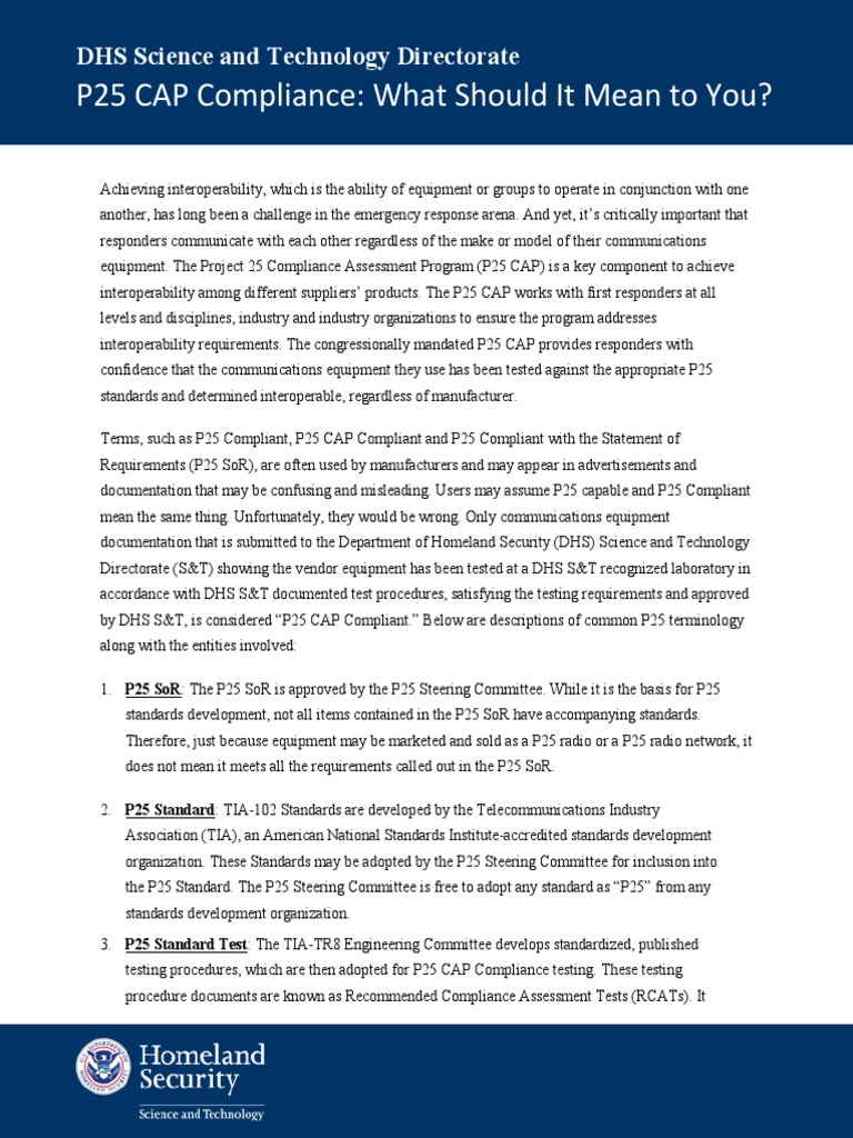 P25 CAP Compliance: What Should It Mean To You?: DHS Science and ...