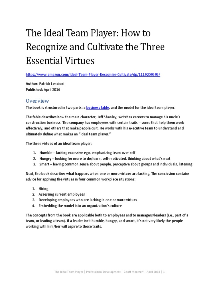The Ideal Team Player Pdf Pdf Humility Hunger