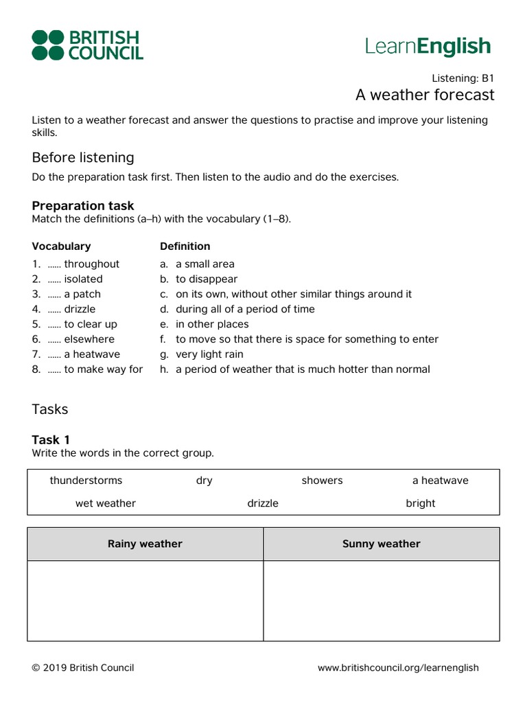 LearnEnglish Listening B1 A Weather Forecast PDF | PDF | Rain ...