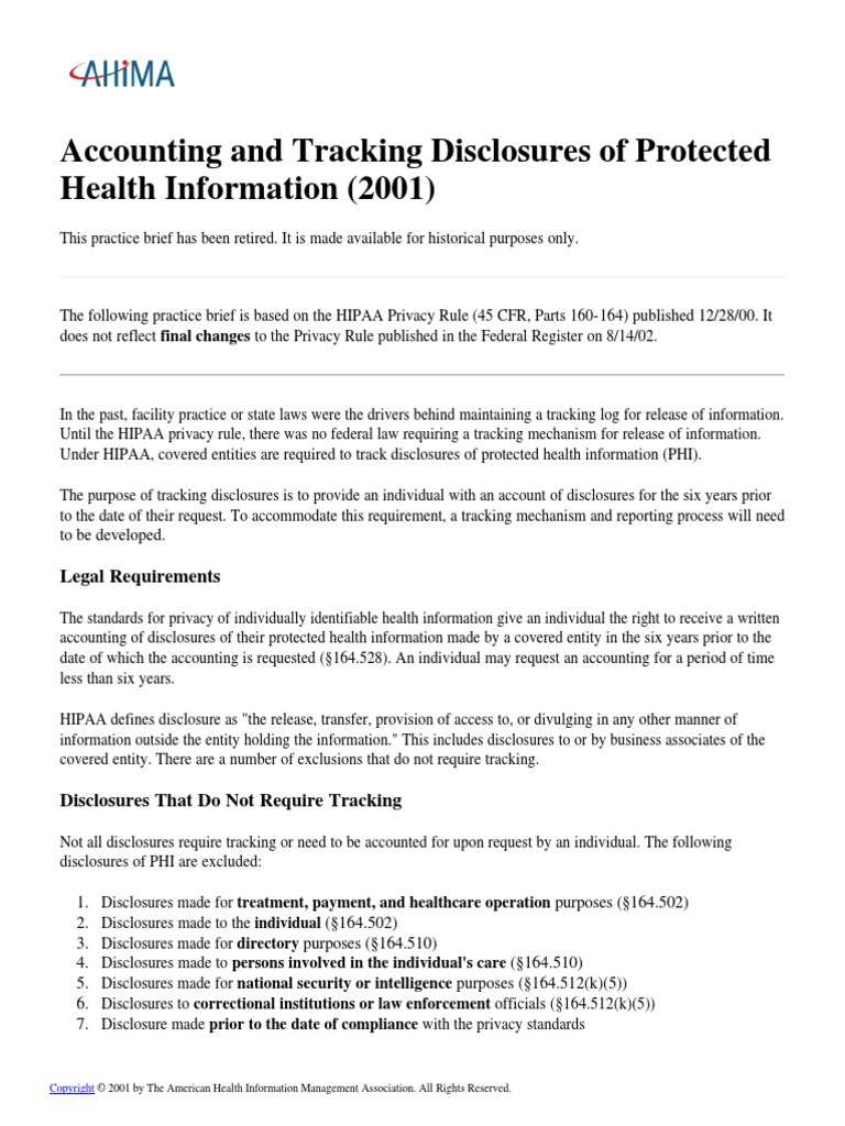 Accounting and Tracking Disclosures of Protected Health Information ...