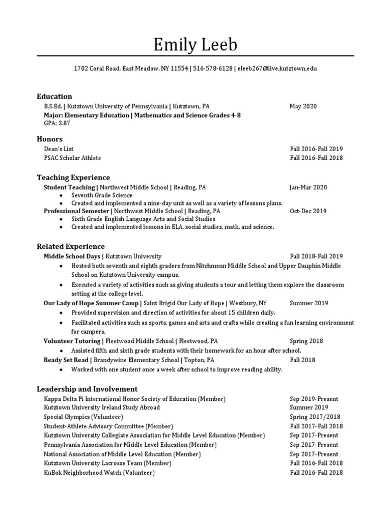 Ku Resume | PDF | Middle Schools | Schools
