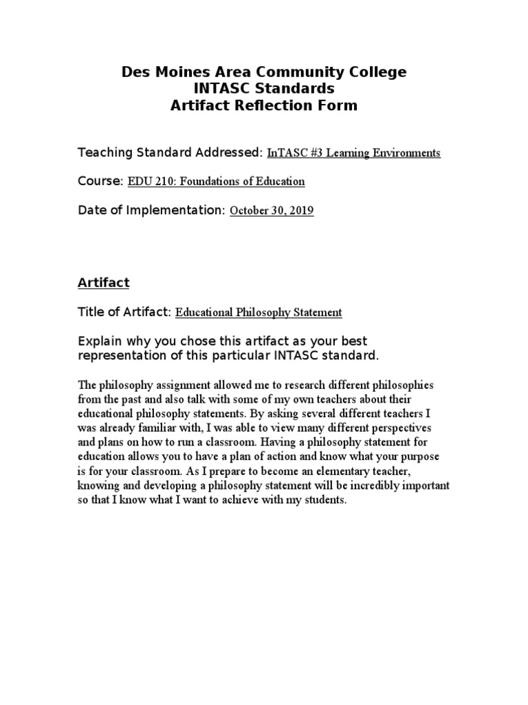 Standard 3 Artifact Reflection | PDF