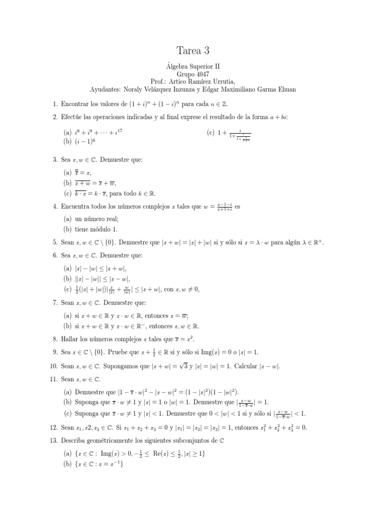 Tarea 3 Algebra Superior II | PDF | Enseñanza de matemática | Álgebra ...
