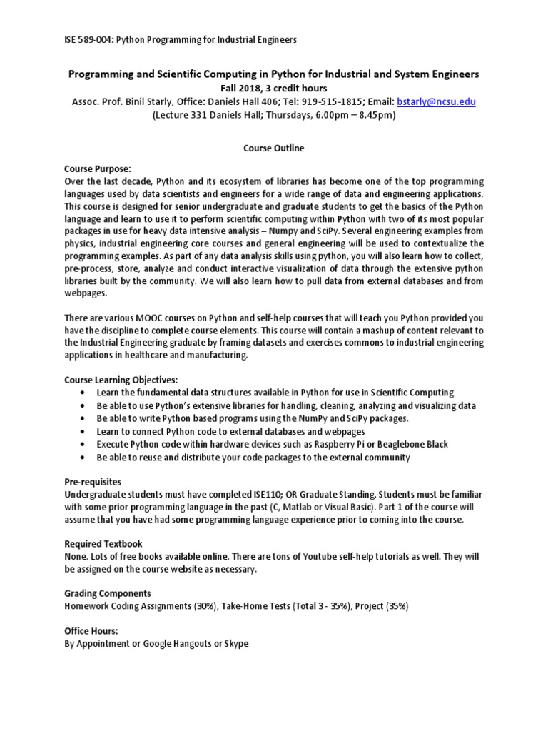 Ise 589 004 Python Programming For Industrial Engineers | PDF | Python (Programming Language ...