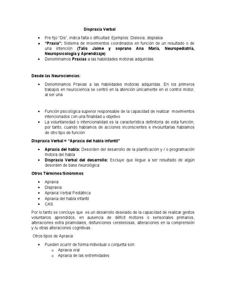 Dispraxia Verbal | PDF | Fonología | Psicología clínica