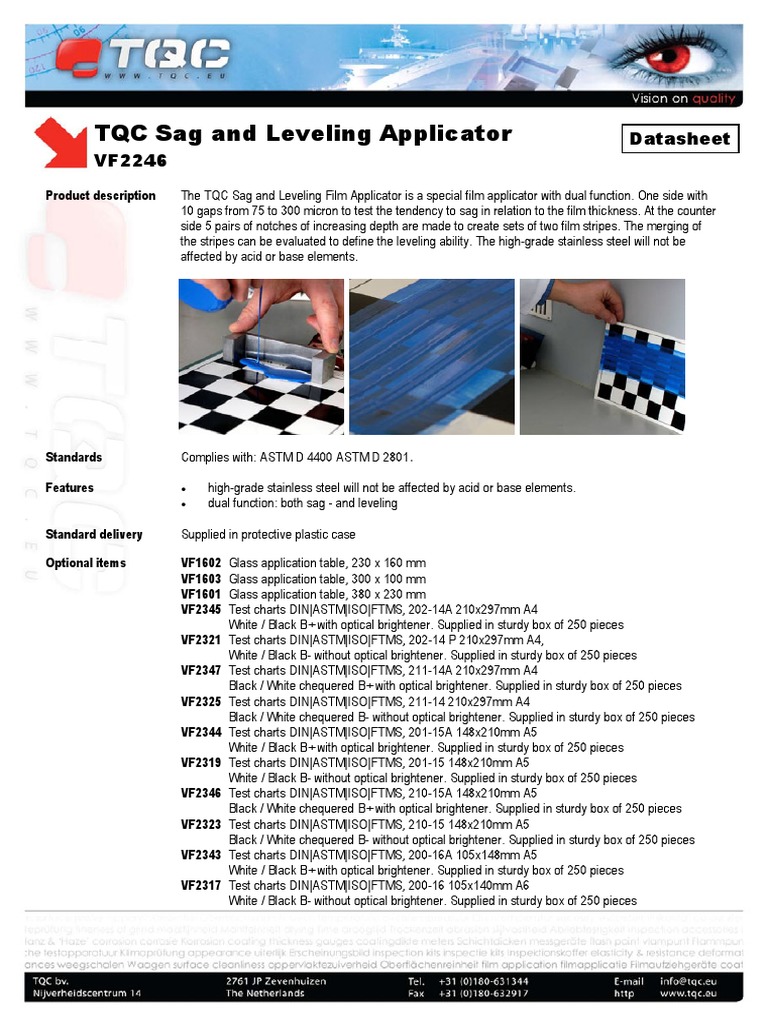 TQC Sag and Leveling Applicator: VF2246 Datasheet | PDF | Paint ...