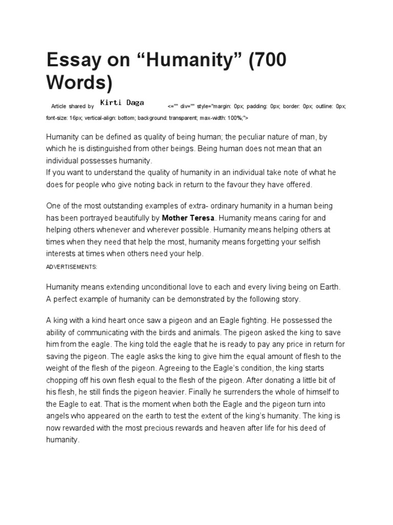 Essay On "Humanity" (700 Words) | PDF