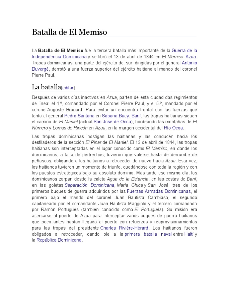 Batalla de El Memiso 1844: Triunfo Dominicano | PDF | Viajes y turismo ...