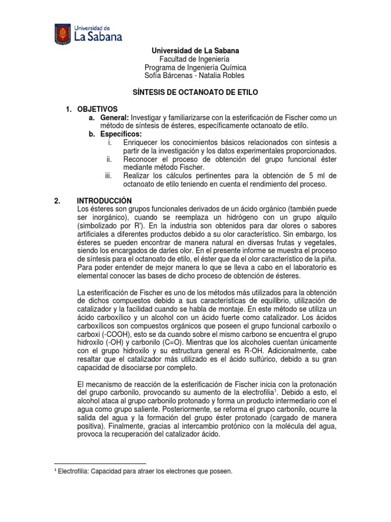 Síntesis de Octanoato de Etilo | PDF | Ester | Alcohol