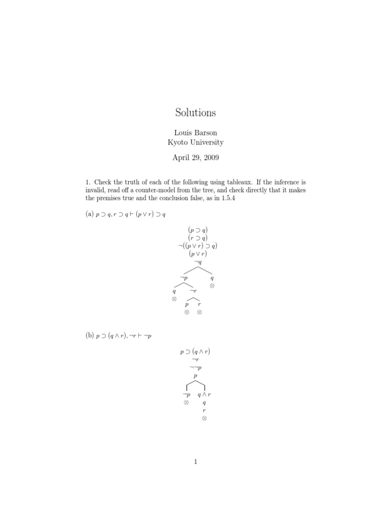 Solutions: Louis Barson Kyoto University April 29, 2009 | PDF | Mathematical Logic | Logical ...