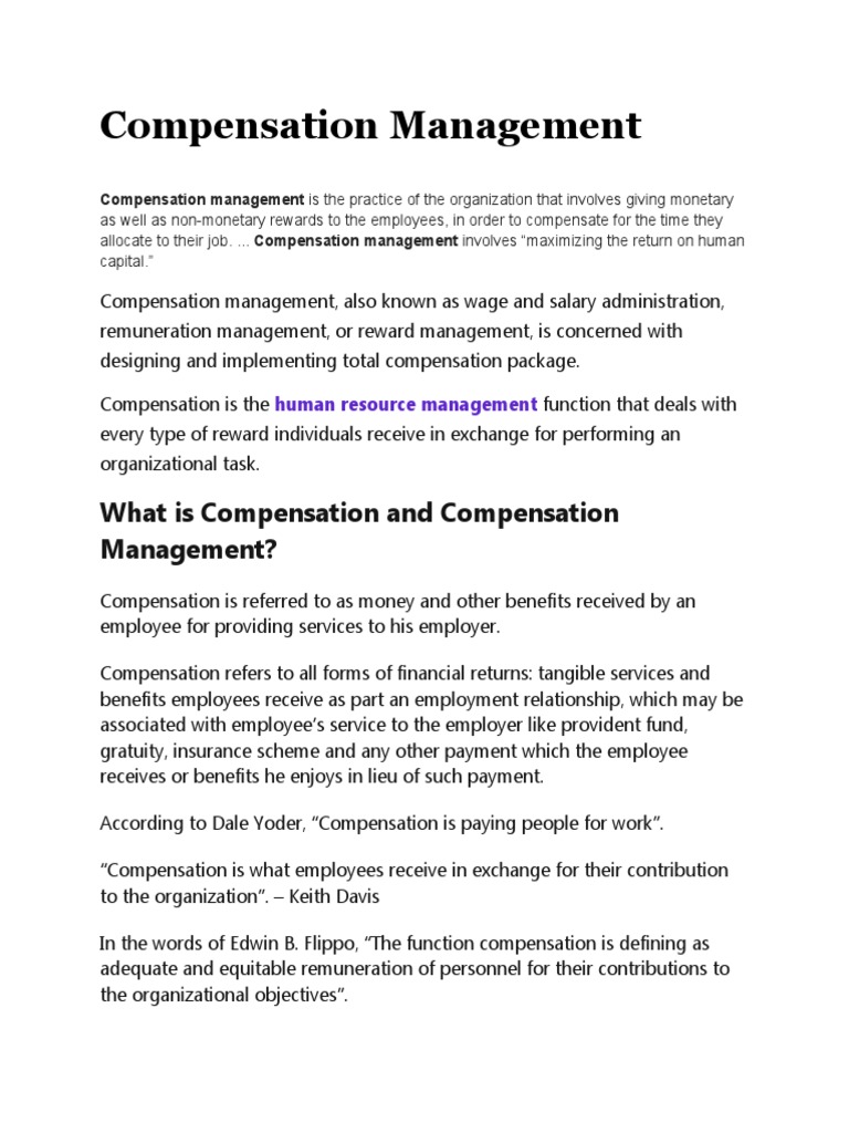 Introduction To Compensation Management | PDF | Equal Pay For Equal ...