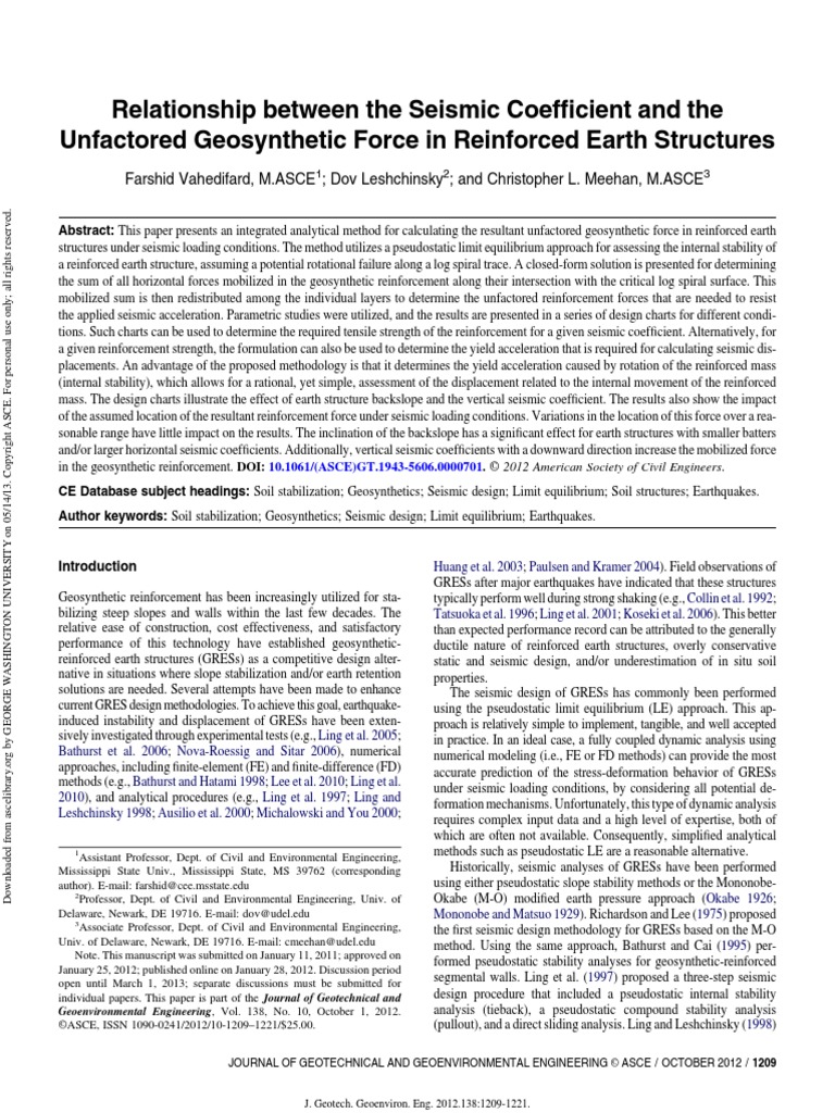 Relationship Between The Seismic Coef Ficient and The Unfactored ...