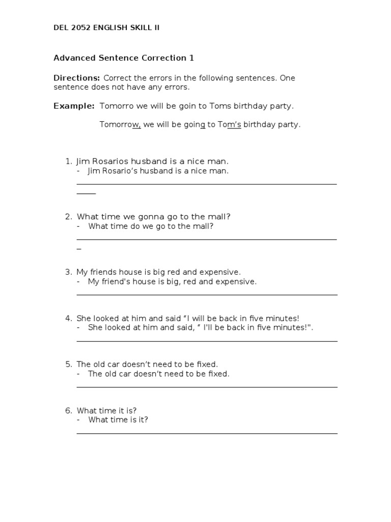 Advanced Sentence Correction 1 | PDF