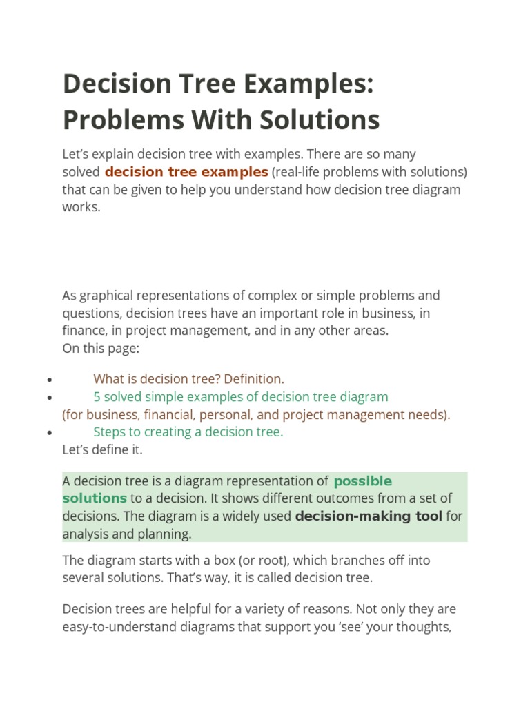 Decision Tree Examples: Problems With Solutions | Download Free PDF ...