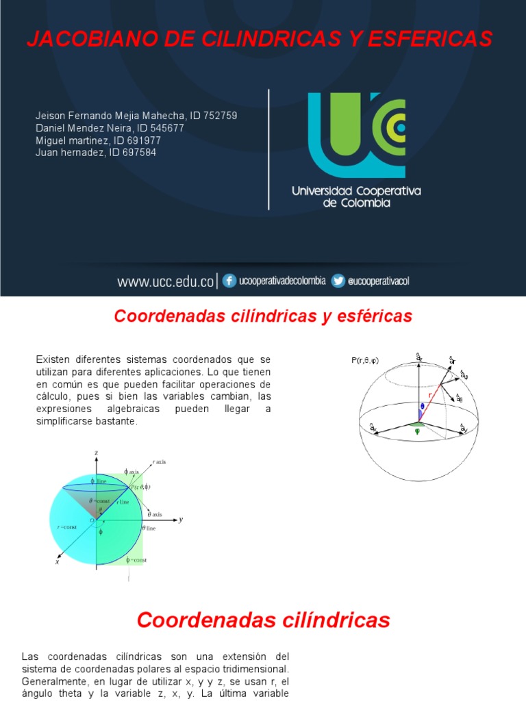 Jacobiano de Cilindricas y Esfericas | PDF | Sistema coordinado | Esfera