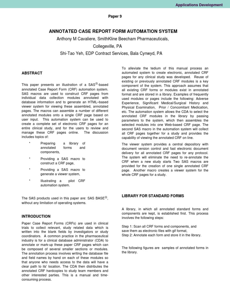 Annotated Case Report Form Pdf Sas Software Software