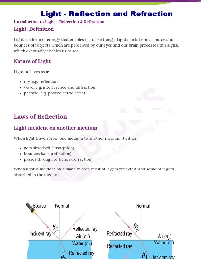 Light - Reflection and Refraction: Laws of Re Ection | PDF | Refraction ...
