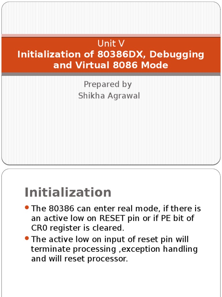 Initialization of 80386DX, Debugging and Virtual 8086 Mode: Unit V ...