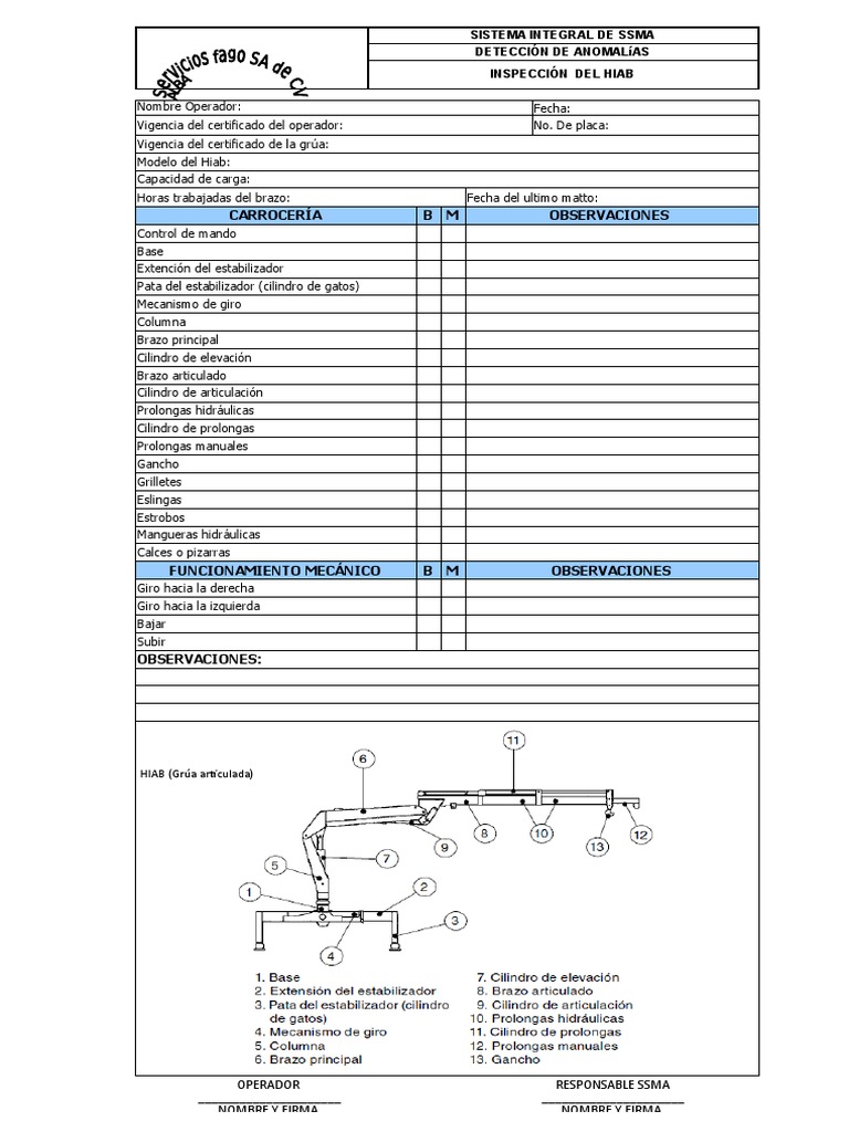 Formato de Inspeccion de Hiab | PDF