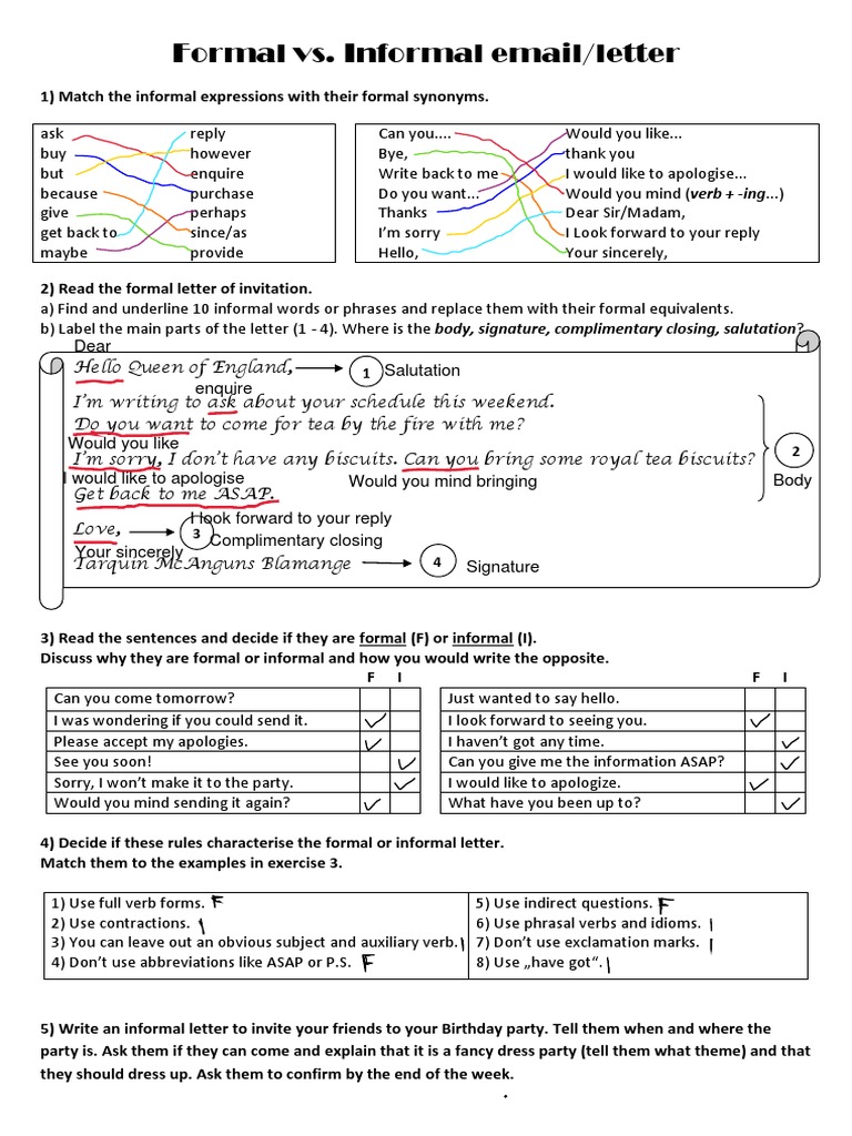Formal vs. Informal Email/letter: Dear Enquire Salutation | PDF ...