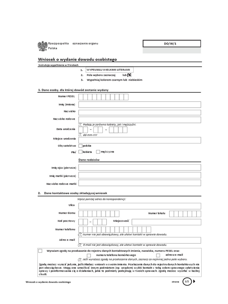 Wniosek o Wydanie Dowodu Osobistego | PDF