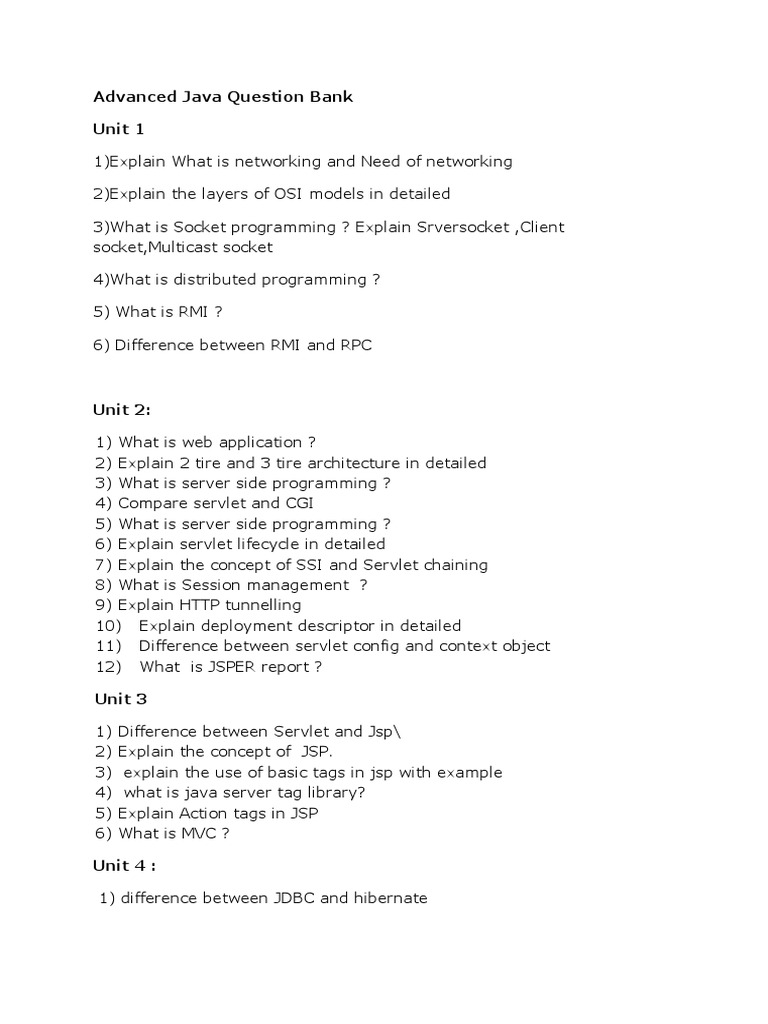 Advance Java Question Bank | PDF | Science & Mathematics | Computers Advance Java Question Bank | PDF | Science & Mathematics | Computers