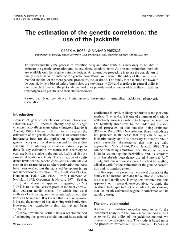 Estimating Genetic Correlations: An Evaluation of the Jackknife Method and Family Mean Approach ...