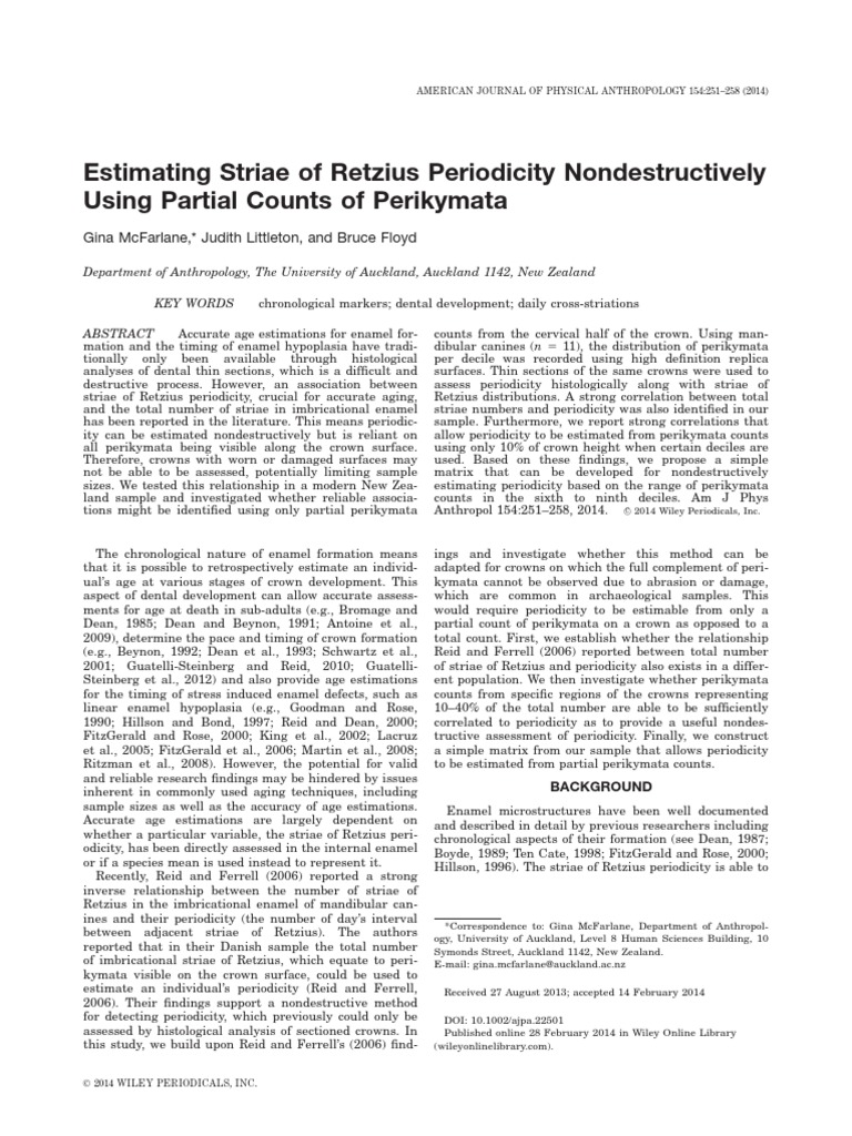 Estimating Striae of Retzius Periodicity Nondestructively Using Partial ...