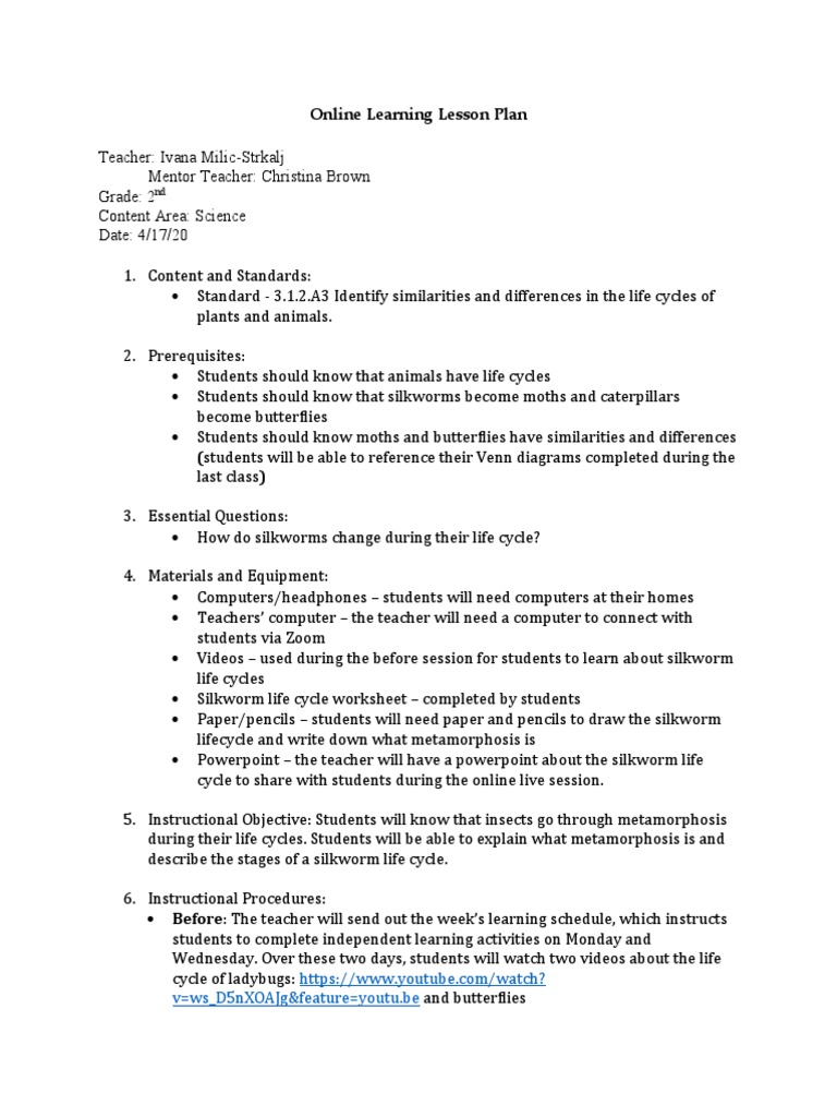 Online Learning Lesson Plan: V Ws - D5Nxoajg&Feature Youtu - Be | PDF ...