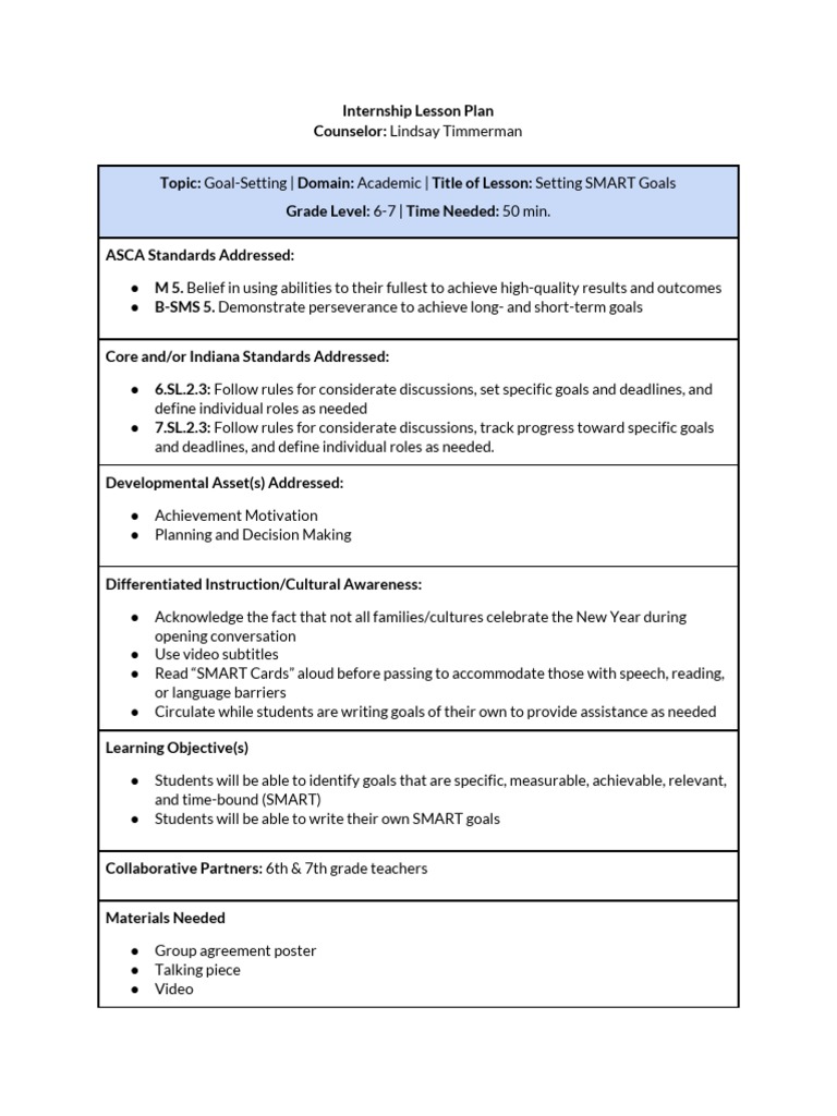 Smart Goal Lesson Plan | PDF | Goal | Differentiated Instruction