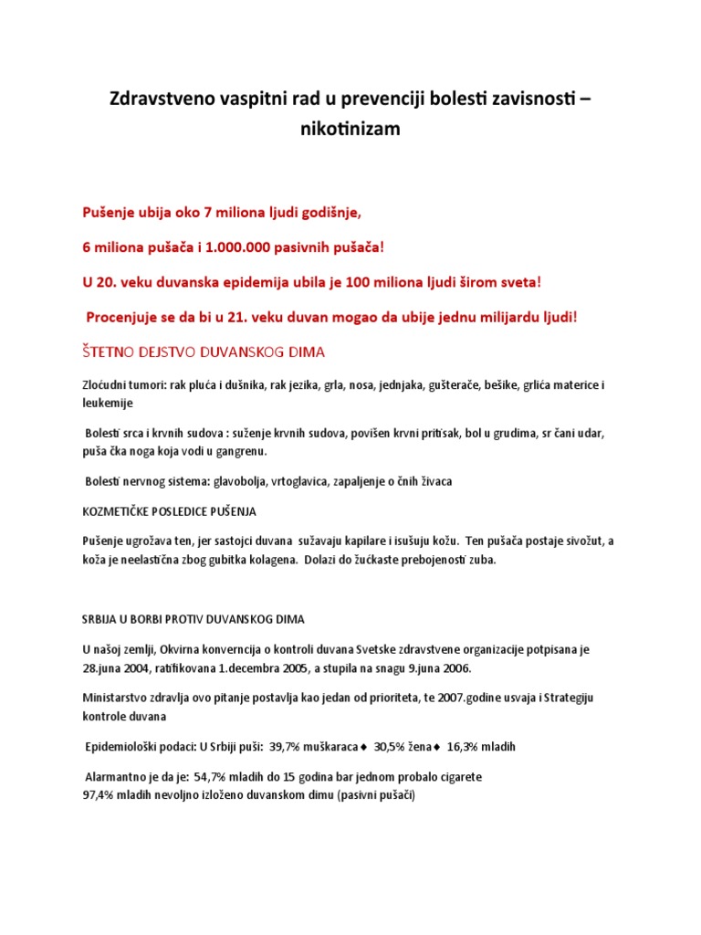 Zdravstveno Vaspitni Rad U Prevenciji Bolesti Zavisnosti - Nikotinizam ...