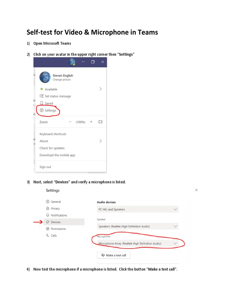 Self-Test For Video Microphone in Teams | PDF