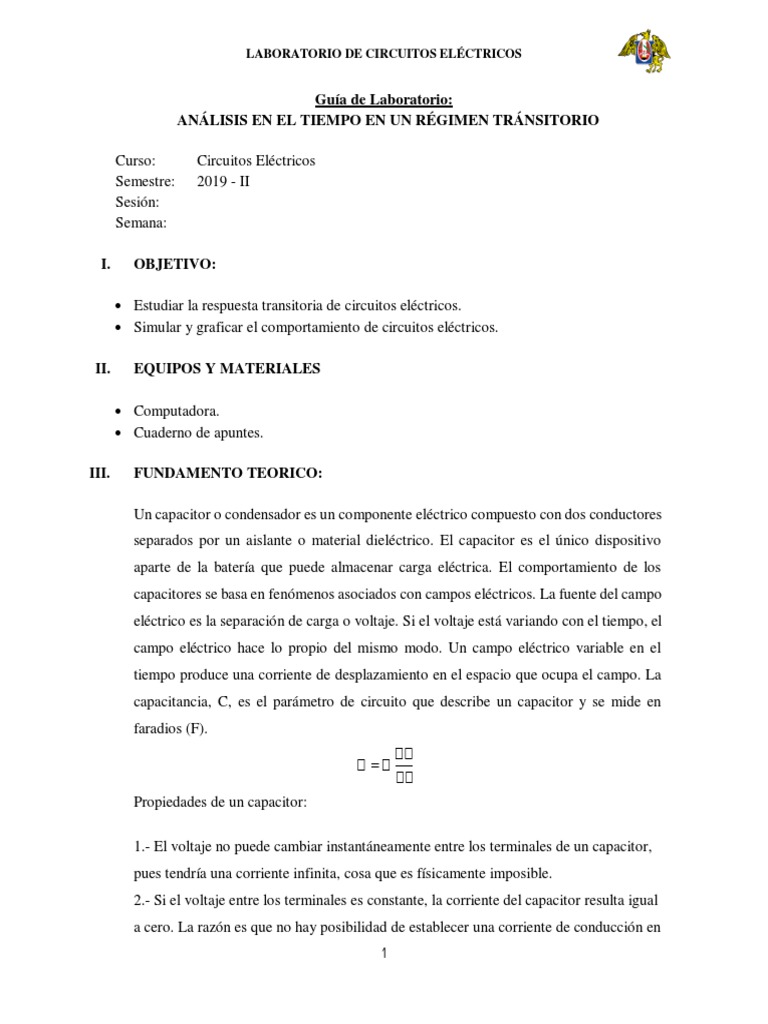 Guía de Laboratorio 2 - Circuitos Eléctricos Final | PDF | Condensador | Electricidad