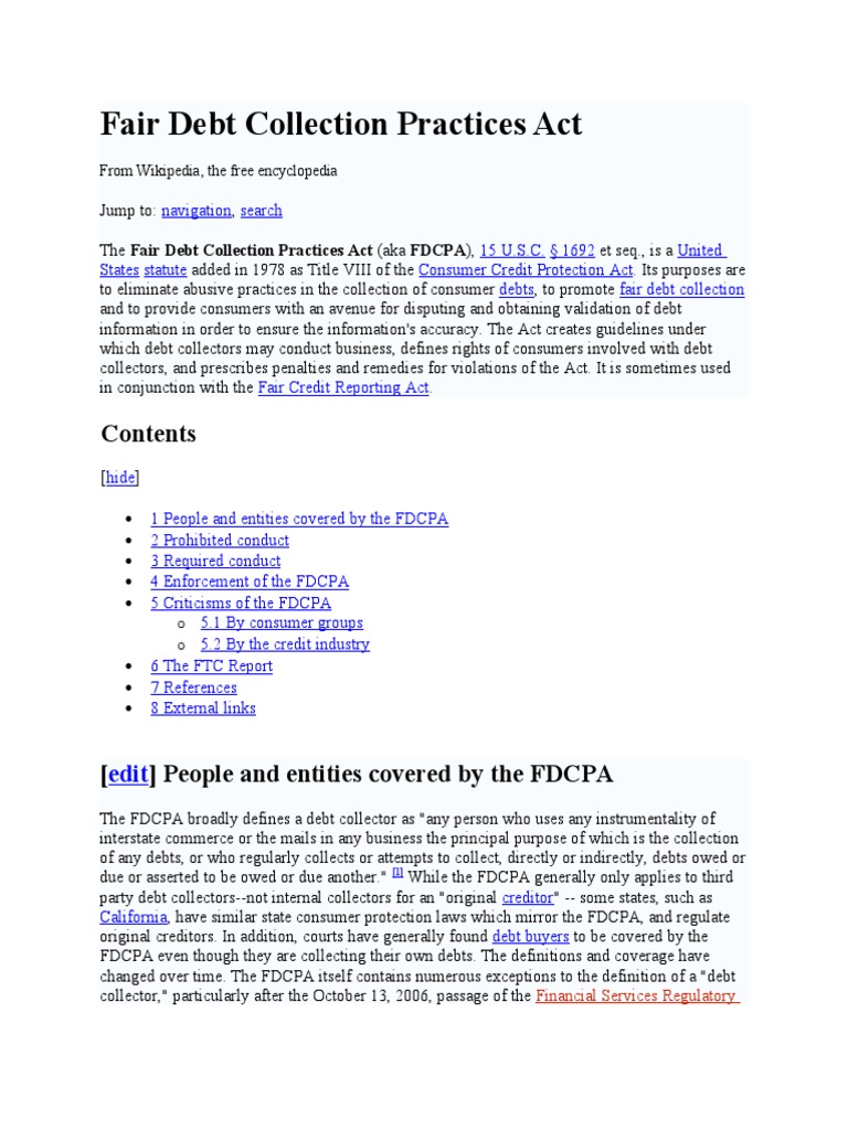 Fair Debt Collection Practices Act | PDF | Justice | Crime & Violence