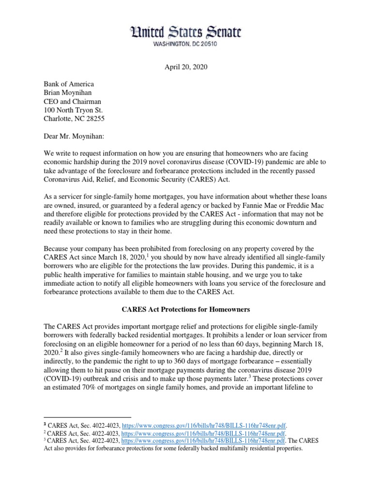 Warren, Brown Letter To Mortgage Servicers | PDF | Forbearance ...