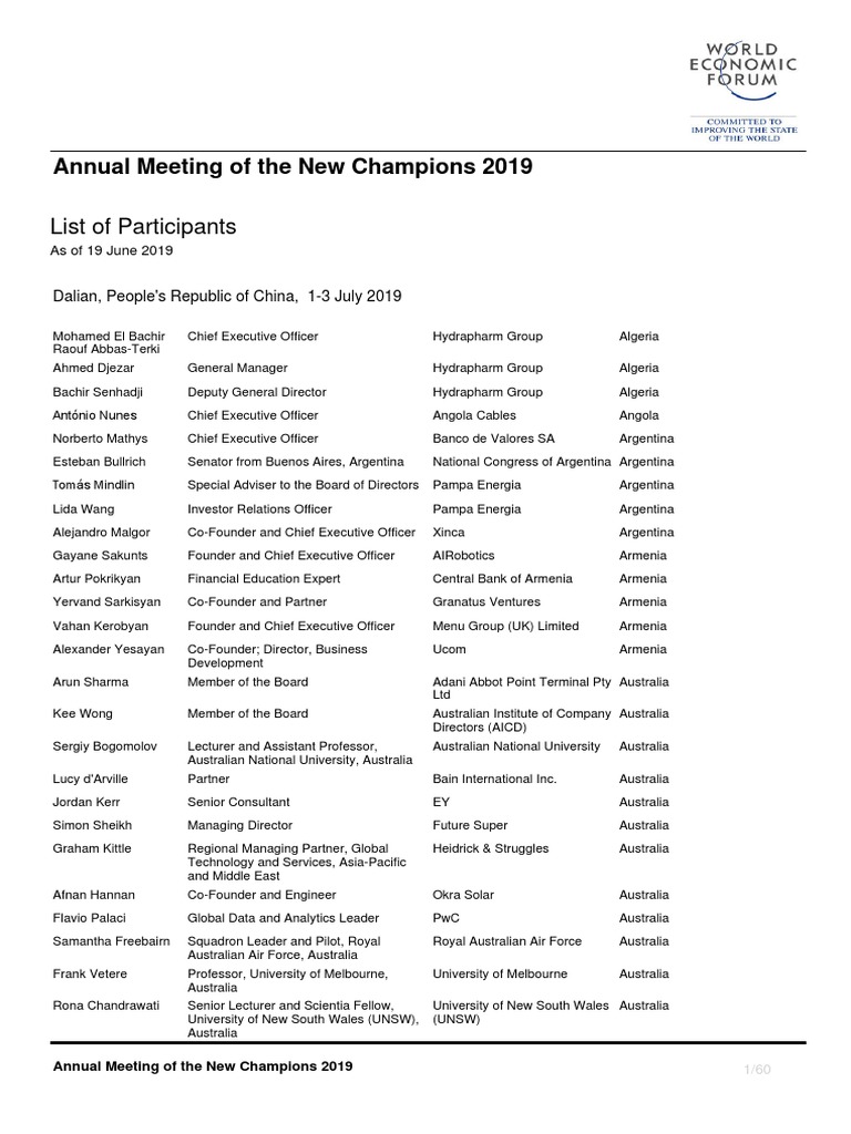 World Economic Forum 2019 - List of Participants | PDF | China | World ...