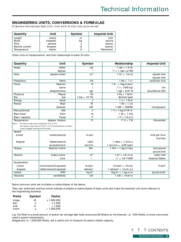 Technical Information: Engineering Units, Conversions & Formulae | PDF ...