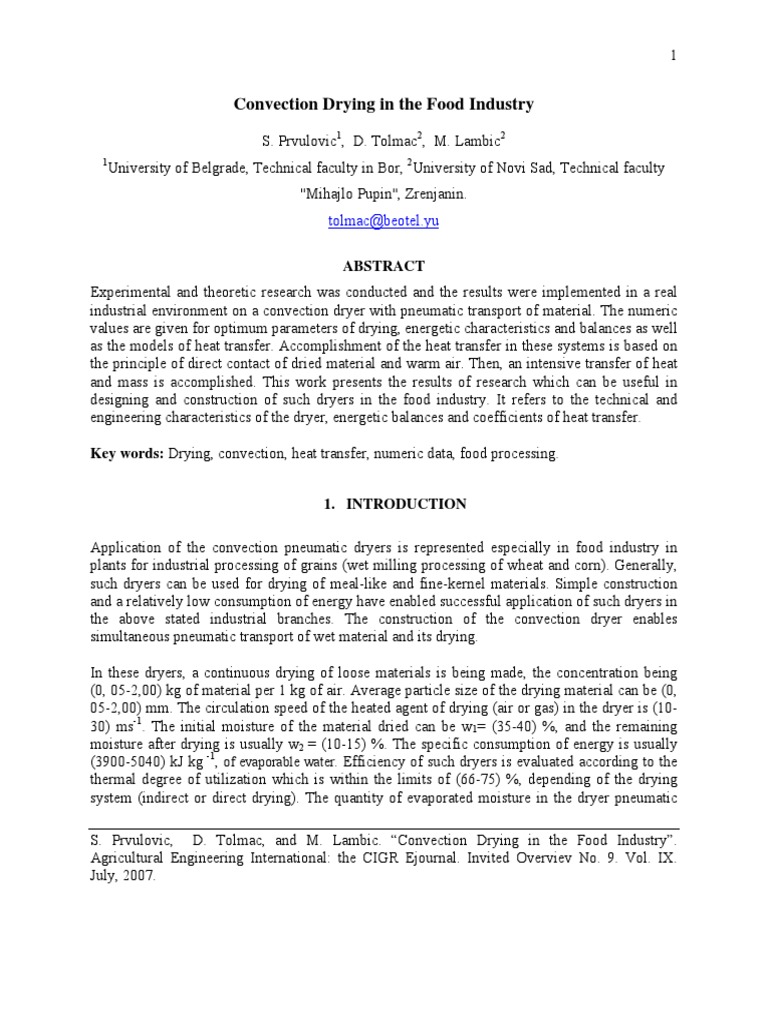 Convection Drying in The Food Industry: Tolmac@beotel - Yu | PDF | Heat ...