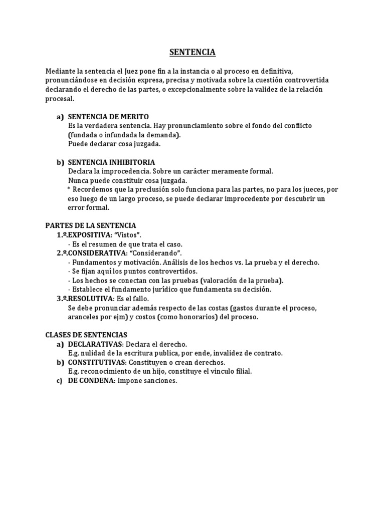 Sentencia judicial: definición, partes y tipos de sentencias | PDF
