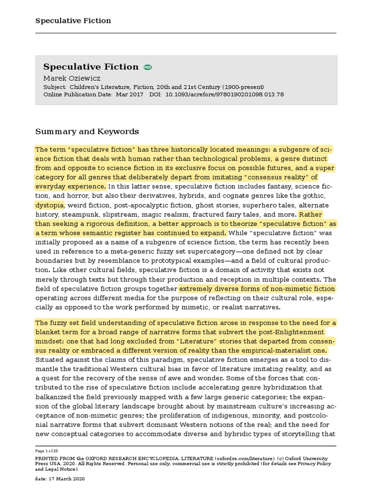 Speculative Fiction - Oxford Research Encyclopedia of Literature | PDF ...