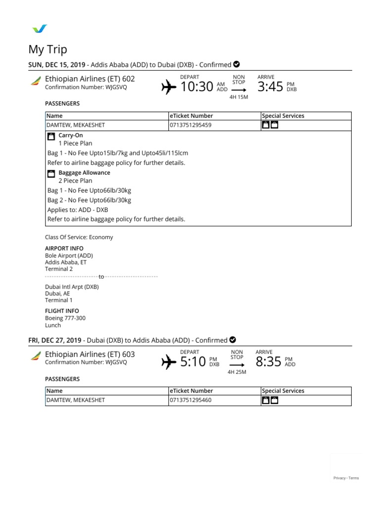 My Trip: Ethiopian Airlines (ET) 602 | PDF | Airlines | Aviation