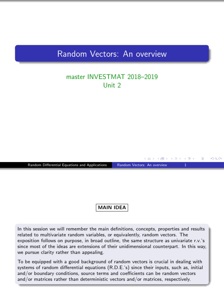 Random Vectors: An Overview: Master INVESTMAT 2018-2019 Unit 2 | PDF ...