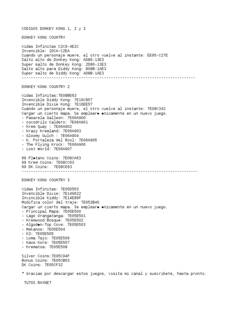 Codigos Donkey Kong 1, 2 y 3 | PDF | Historia
