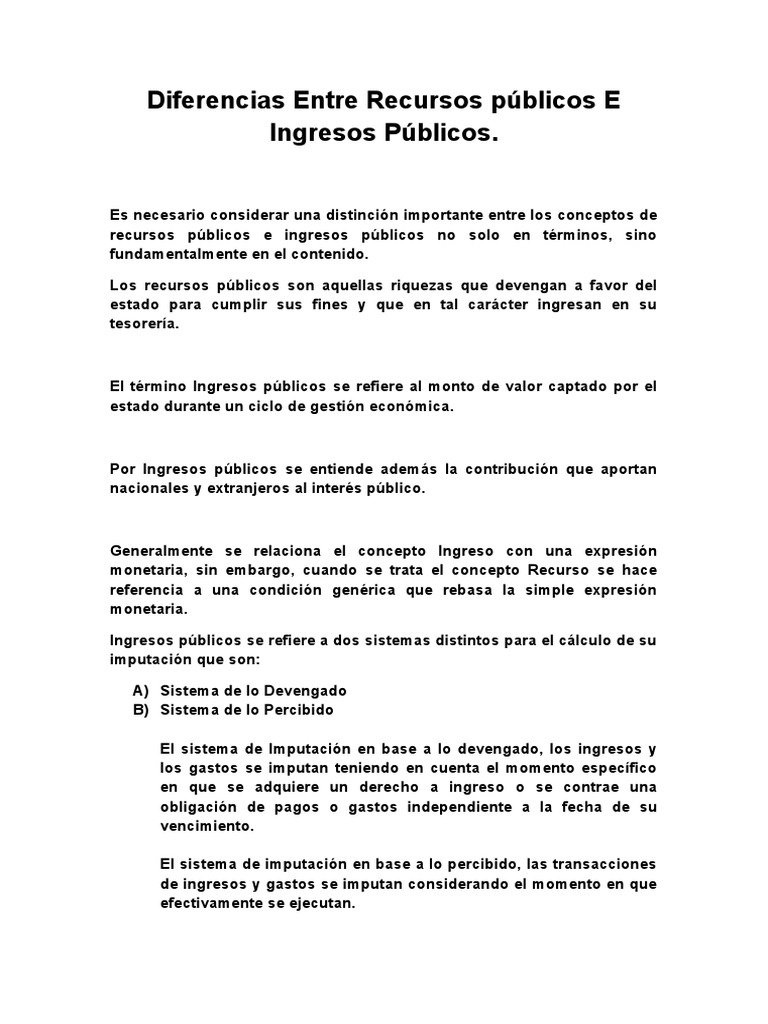 Recursos e Ingresos Públicos: Definición | PDF | Devengo | Esfera pública